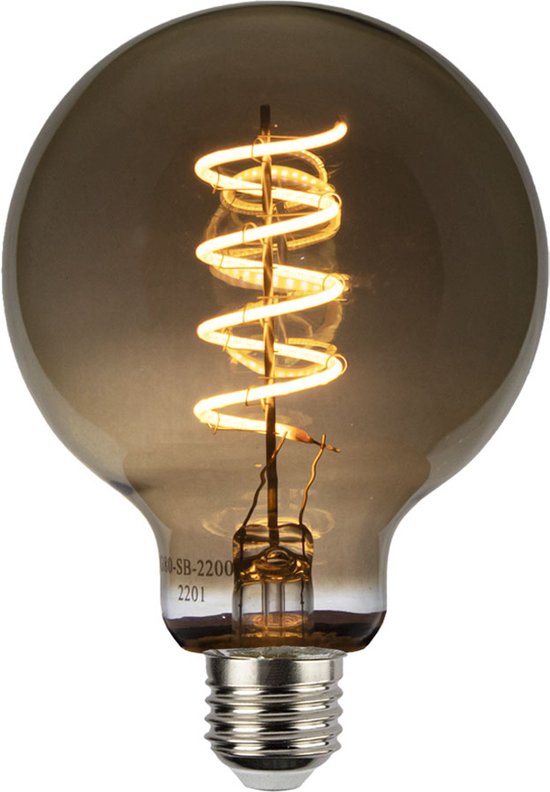 LED Filament Globe lamp Smoked - spiraal | 80mm | 4 Watt | Dimbaar | 2200K - Extra warm | bol