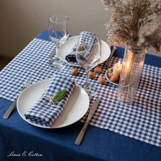 Linen & Cotton Tafelloper Stof Loper Tafel Doek Geruit Gingham Stijl ...