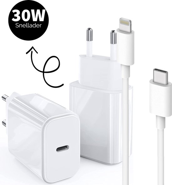 30W USB-C Lader + Lightning USB Kabel 1 Meter- Snellader | bol.com