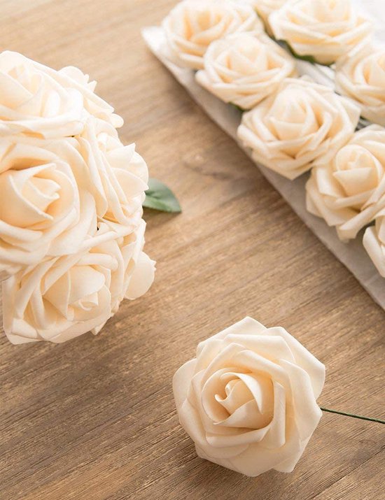 Ruiuzi Kunstbloemen Fuchsia Nep Rozen 25 stks Realistische Rozen w/Stem ...