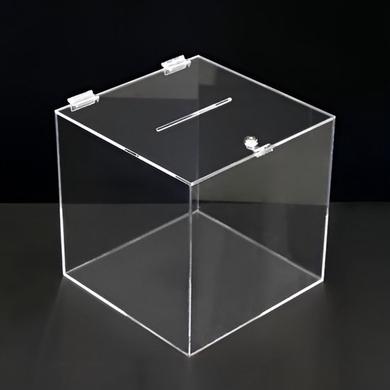 Plexiglas kluis / brievenbus | 40x40x40cm | met scharnieren, gleuf en ...