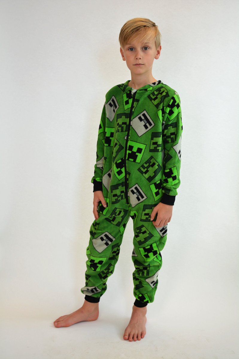 Minecraft Onesie - Jumpsuit Pyjama - Groen / Zwart - Maat 110/116 - 5-6 Jaar | bol