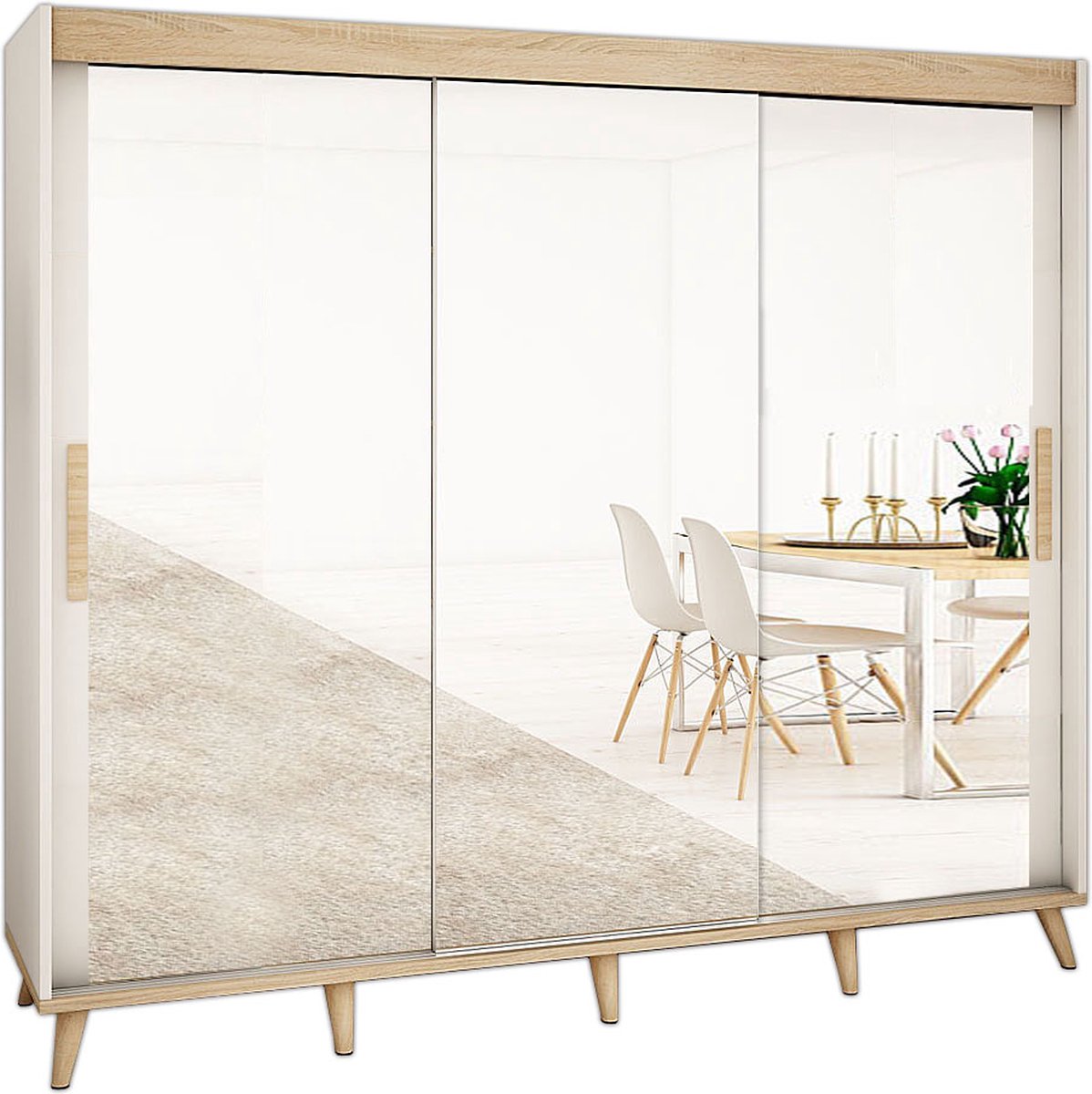 InspireMe - Kledingkast met 3 schuifdeuren, Modern stijl, beukenhout ...