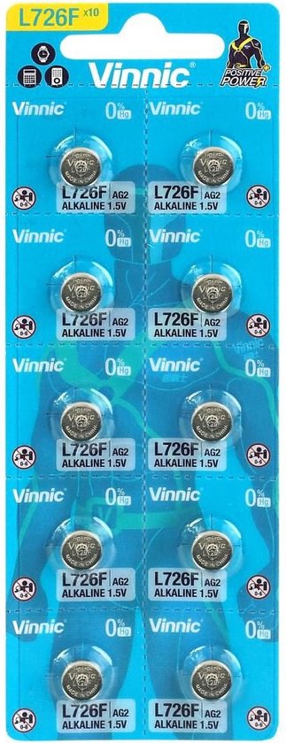 Alkaline mini knoopbatterij Vinnic G2 / AG2 / L726 / LR59 blister van 10 stuks | bol.com