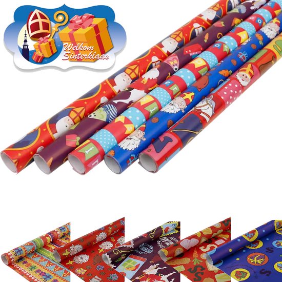 10x Rol Sinterklaas inpak-papier 300x70cm + Welkom Sint Bord ...