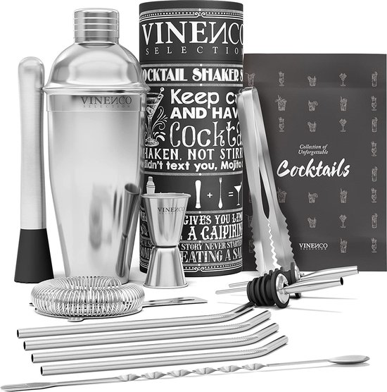 Cocktailshaker Set + Recepten Book - 13 Delig RVS Staal Premium ...