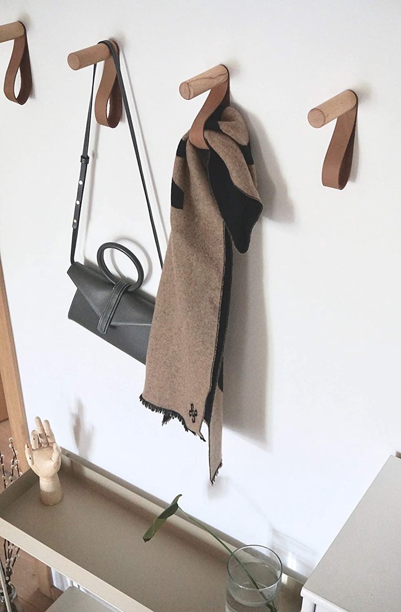 anaan "Forest" Crochet Mural avec Boucle en Cuir Patère en Bois Porte ...