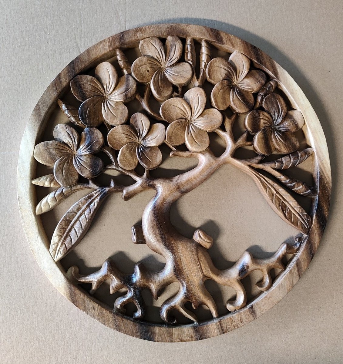 Wandpaneel Hout Rond Levensboom Met Bloemen 40cm - Wanddecoratie ...