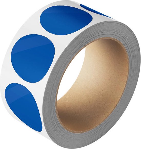 Blanco blauw glans sticker op rol, beschrijfbaar 50 mm - 475 per rol ...