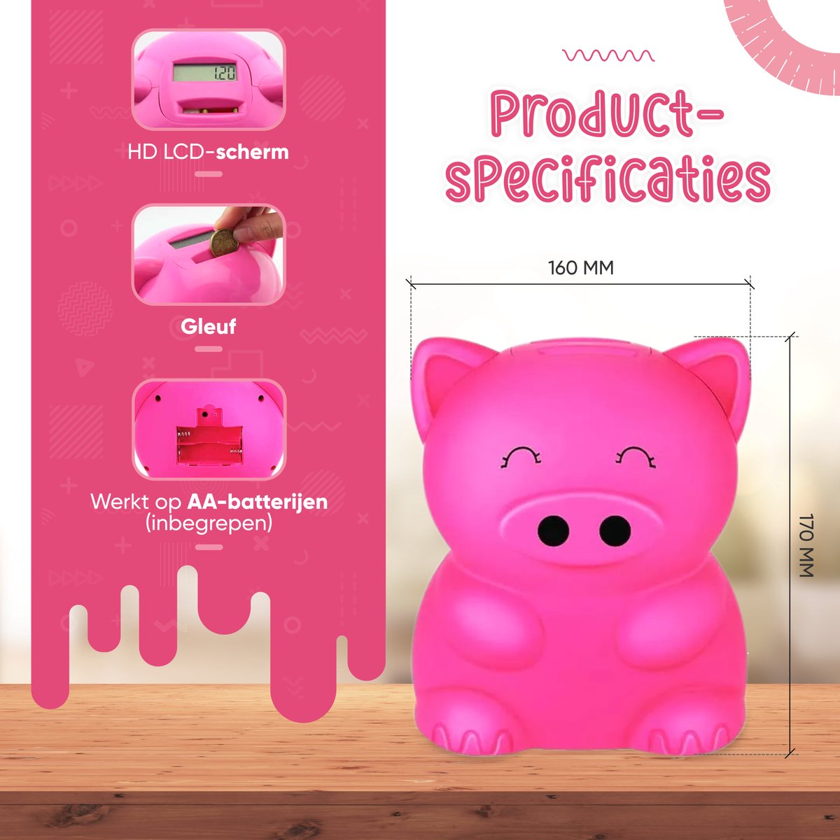 Huntex Digitale Spaarpot Varken Met Muntenteller - 1,75 Liter - Geschikt Voor Euro's -... | bol.com