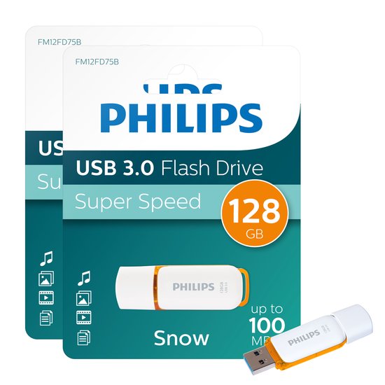 Philips FM12FD75B USB Stick Snow Edition - 128GB - USB A 3.0 - LED - Sunrise Orange -... | bol