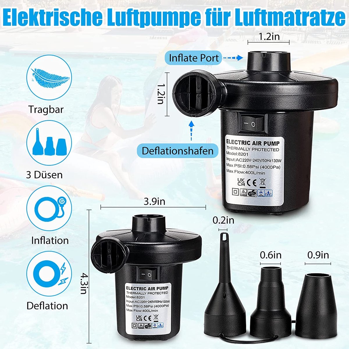Elektrische luchtbedpomp - Elektrische Pomp - Luchtbed Pomp Opblaasbaar ...