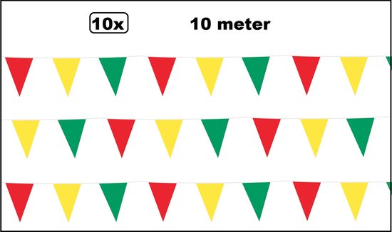 10x Vlaggenlijn rood/geel/groen 10 meter - Thema feest festival ...