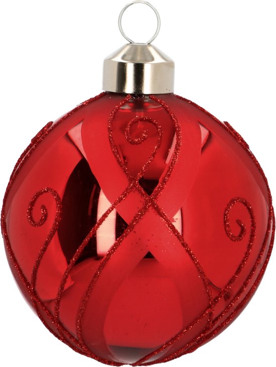 Oneiro's luxury Boule de Noël en verre de Luxe brillante rouge lignes ...