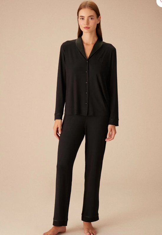 Suwen- Viscose Dames Pyjama Set -Homewear -Satijn Zwart Maat M | bol.com