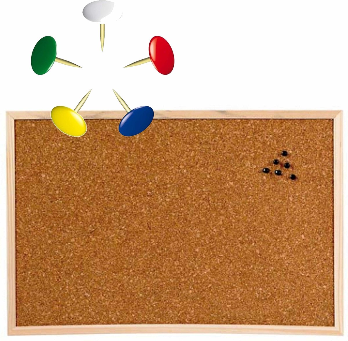 Prikbord 58 x 39 cm met 120 gekleurde platte punaises - Kantoor/thuis ...