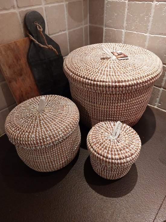 FAM drie set zeegras witte manden / decoratie mand / storage ...