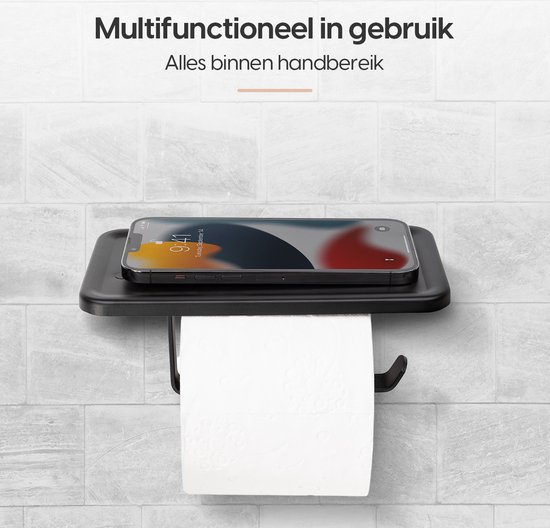 RVS Toiletrolhouder met Plankje - WC Rolhouder Zwart Zonder Boren ...