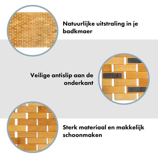 QUVIO Badmat van bamboo 70 x 50cm - Oprolbare anti-slip badmat hout ...