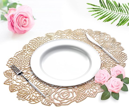 4x Gouden Placemats Rond 'Rosas' - Goud - Tafeldecoratie - Kerst ...