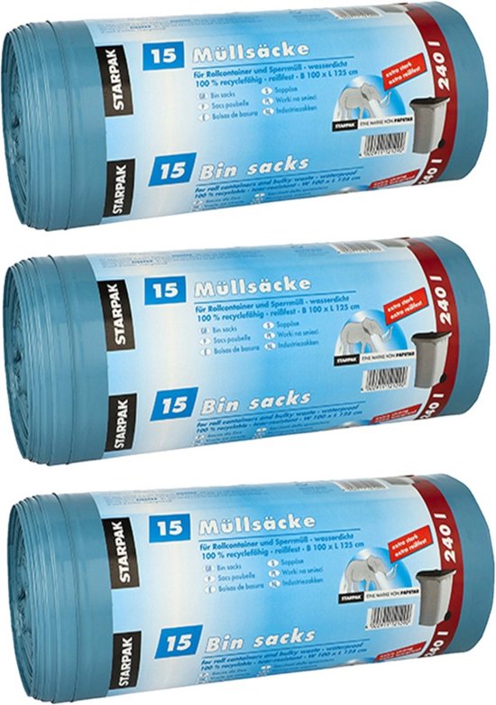 Papstar 45x stuks afvalzakken/vuilniszakken - 240 liter - blauw ...
