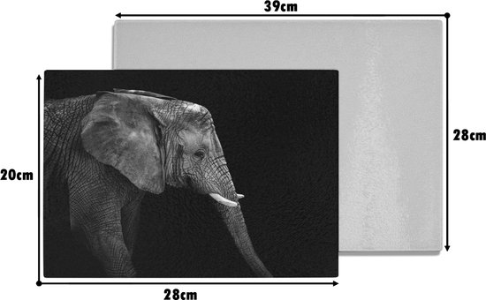 Glazen Snijplank - 28x20 - Olifant - Zwart wit - Portret - Dieren ...