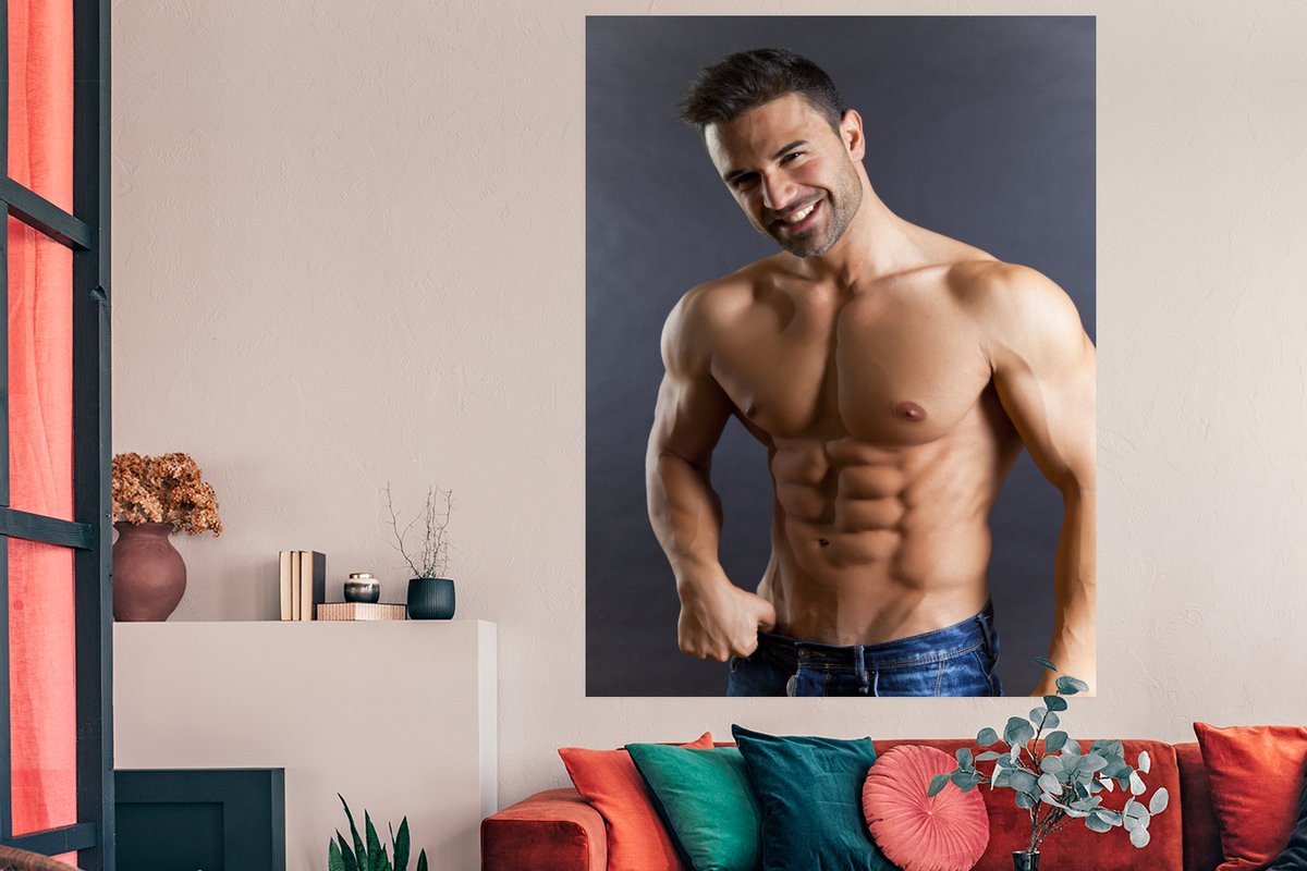 Poster Portret van een gespierde man zonder shirt - 120x180 cm XXL | bol