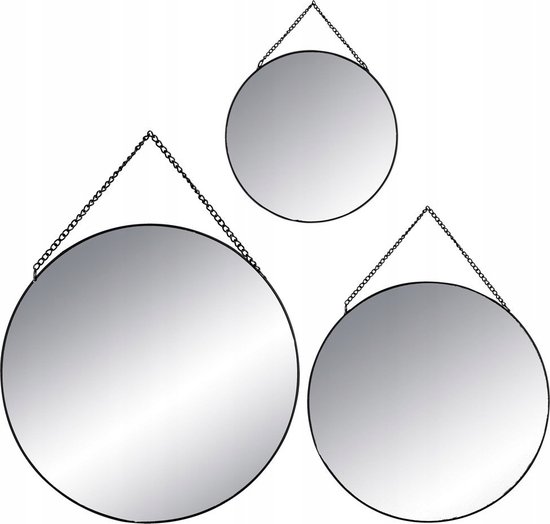 Ronde Spiegel Set - Set van 3 - met Ophangketting - Metaal - Zilver ...