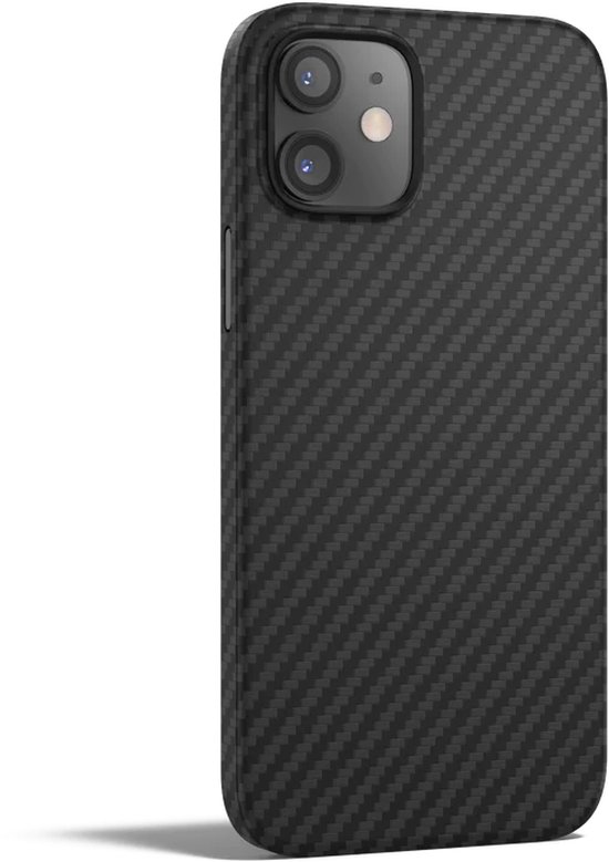 iPhone 12/12 Pro Hoesje carbon fiber zwart case siliconen hoes cover ...