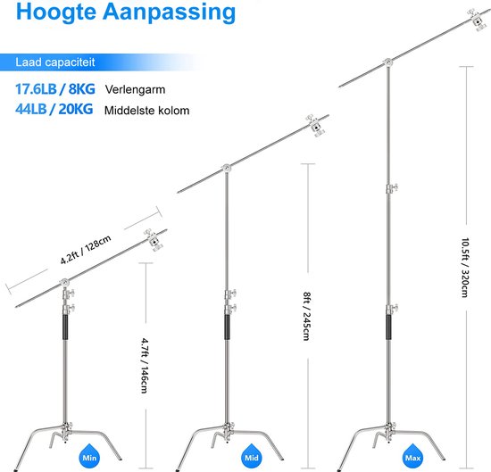 Neewer® - Pro 100% Roestvrij Staal Heavy Duty C Statief met Boomarm ...