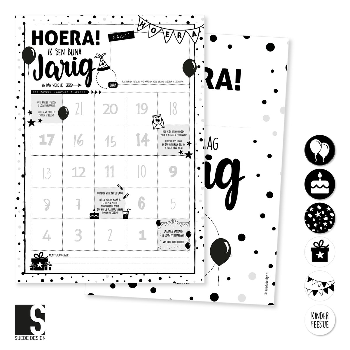 Verjaardag aftelposter | Hoera! Ik ben bijna jarig! | Suede design ...