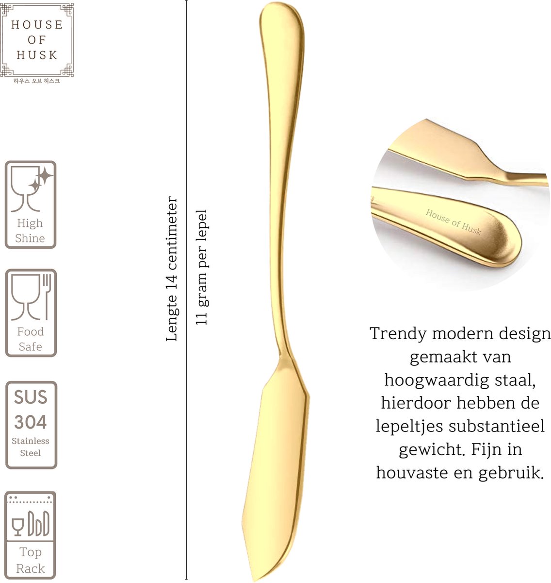 House of Husk Botermesjes Set - Goud - RVS - Botermes - Smeermessen ...