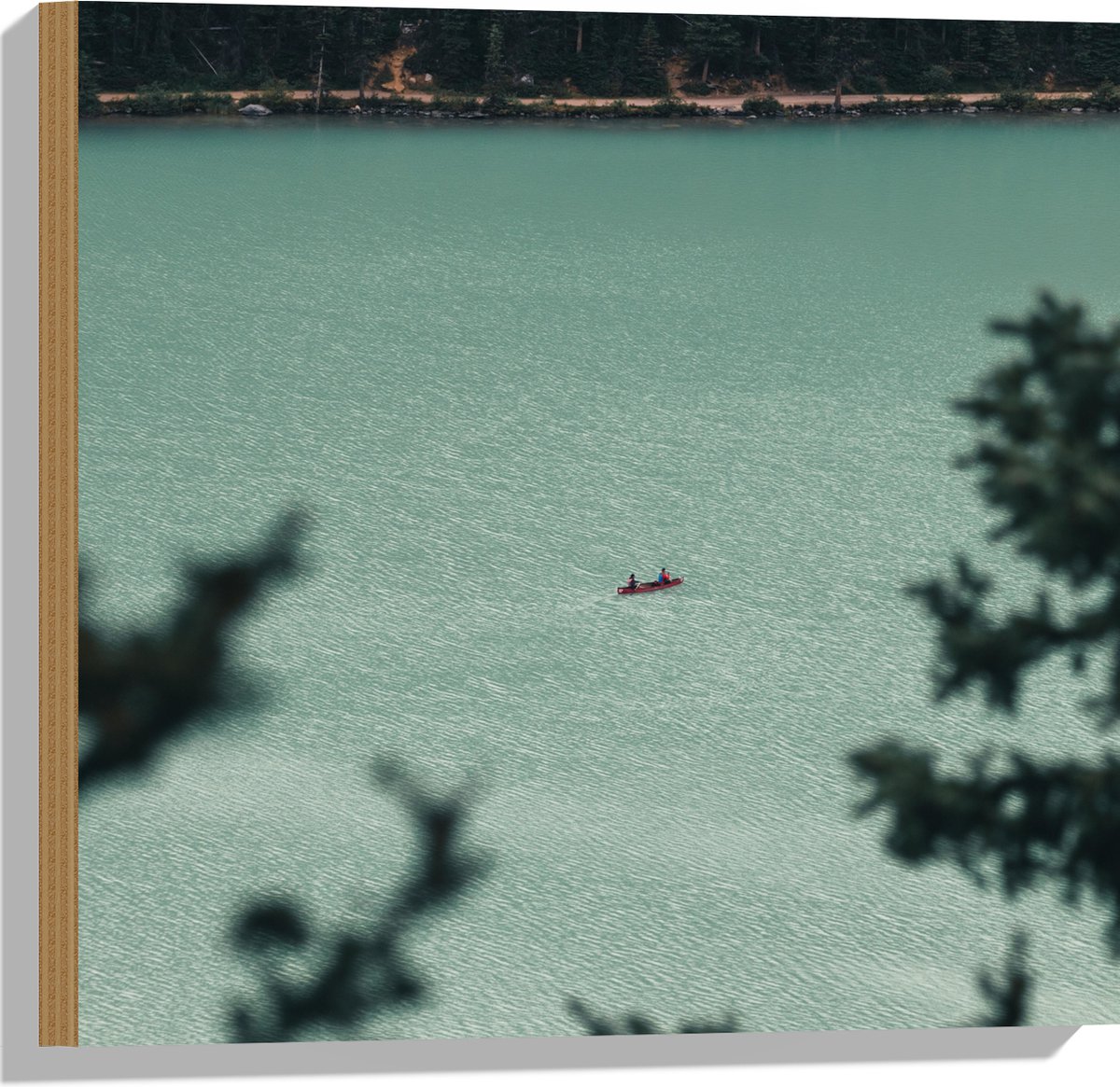 WallClassics - Hout - Roeiboot op het Meer - 50x50 cm - 12 mm dik ...