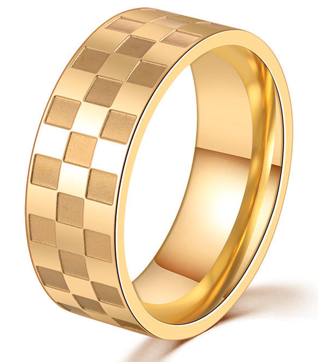 Goud kleurige Ring met Ruitjes Patroon - 18 - 22mm - Ringen Mannen ...