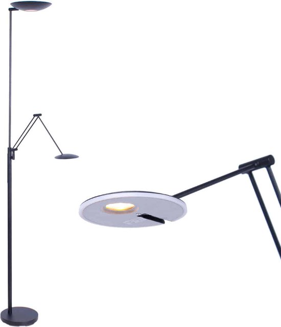 Vloerlamp met leeslamp Geneva | 2 lichts | zwart | metaal | verstelbare ...