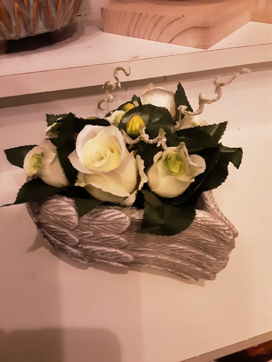 Grafstuk - Rouw -Kunstbloemen bloemstuk - Hart- Engelen Vleugels 15cm ...