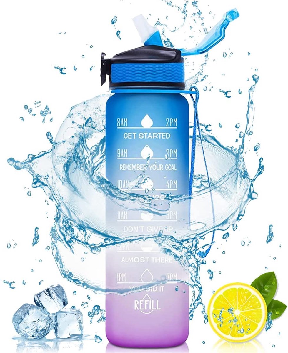 Motivatie waterfles met tijdmarkering | Sport waterfles | Drinkfles met ...