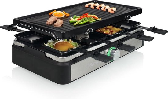 Gourmetstel - Raclette - Grillplaat - 8 Personen - 1400W - Zwart | bol