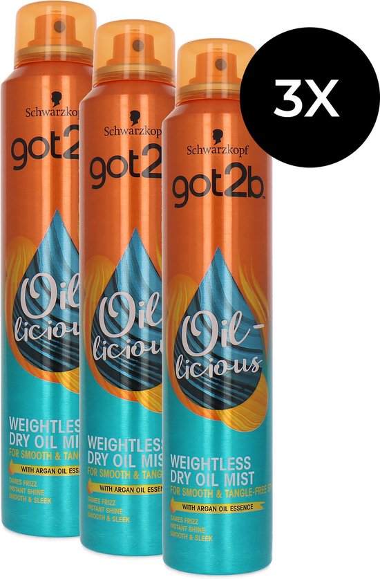Schwarzkopf Got2b Oil Licious Weightless Dry Oil Mist - 3 x 200 ml ...