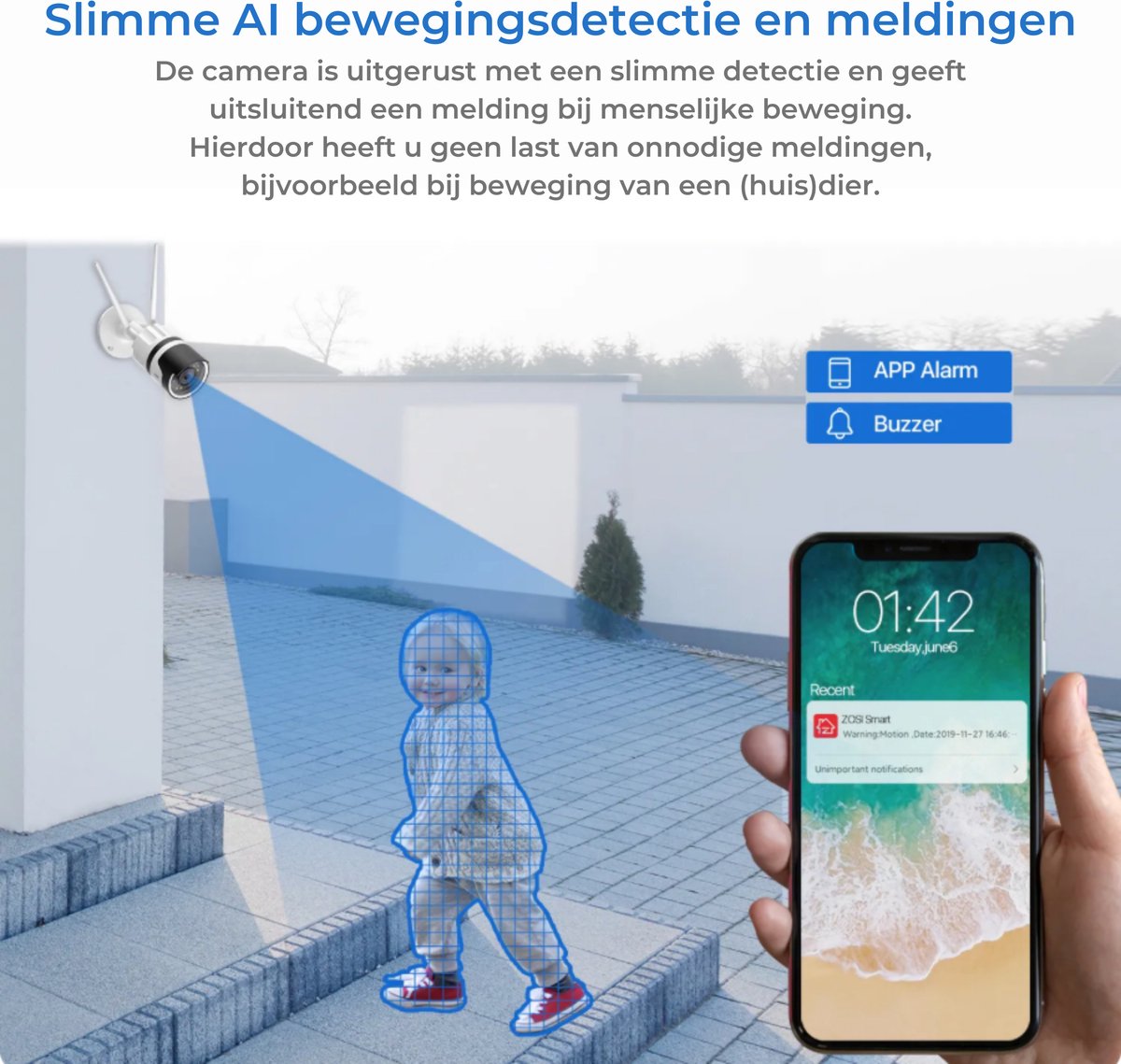 ZOSI Bewakingscamera Voor Buiten - Camera Beveiliging - 2K HD - WiFi - Draadloos - IP... | bol