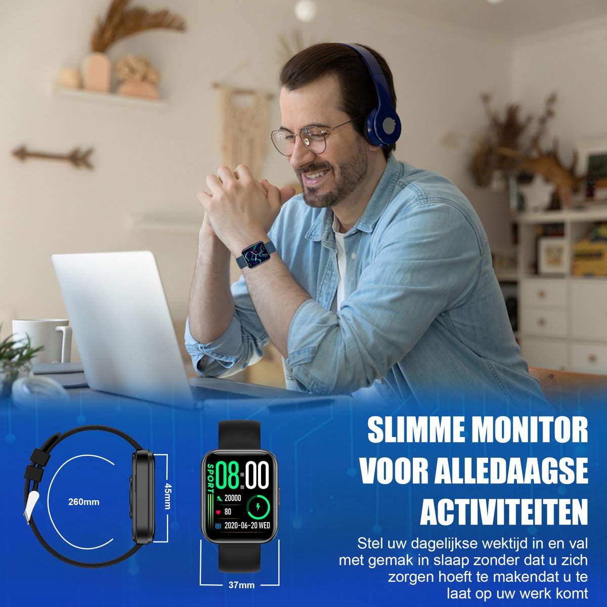 Golden Sound - Smartwatch - Heren & Dames - Met extra bandje - Geschikt ...