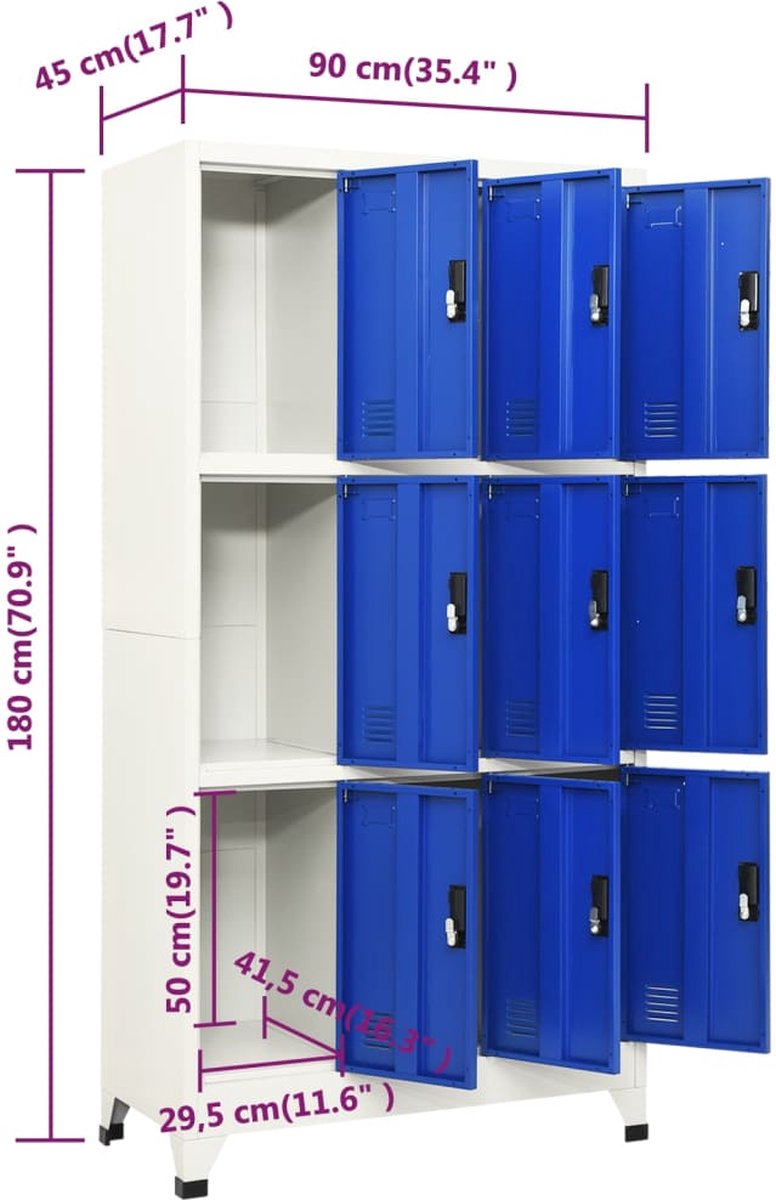 Lockerkast staal 90x45x180 cm grijs en blauw | bol.com