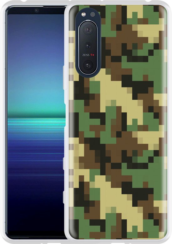 Sony Xperia 5 II Hoesje Pixel Camouflage Green Designed by Cazy | bol