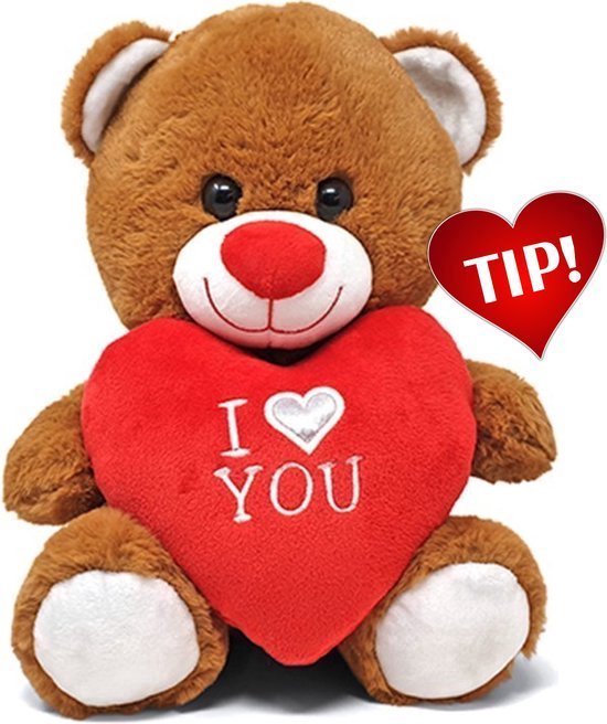 Teddybeer Fuzzy Cuddle (Bruin met Rood Hart) Pluche Knuffel 22 cm ...
