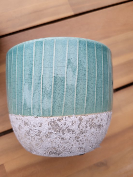 Set van 2 Handgemaakte Bloempotjes Geglazuurd Aardewerk Turquoise | bol.com