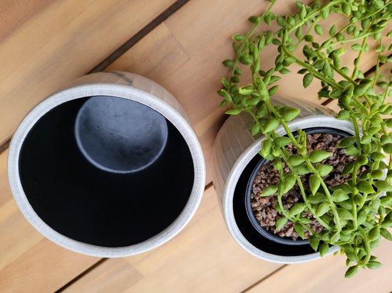 Set van 2 Handgemaakte Bloempotjes Geglazuurd Aardewerk Grijs Beige | bol