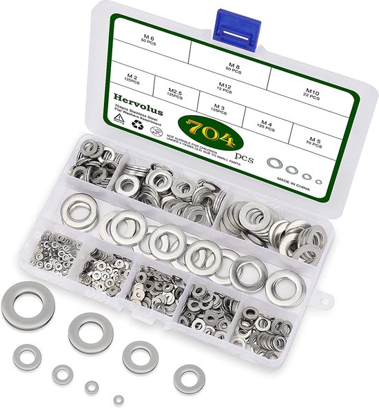 YSR - Set Sluitringen, 704 Stuks, Roestvrij Staal, Borgringen, 9 Maten ...