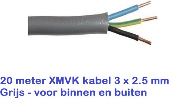 XMVK-kabel - 20 METER - 3 X 2.5 MM - GRIJS - VOOR BINNEN OF BUITEN ...