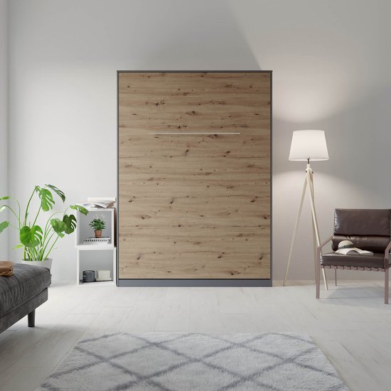 SMARTBett Verticaal Opklapbed 140x200cm Antraciet - Wild Eiken | bol