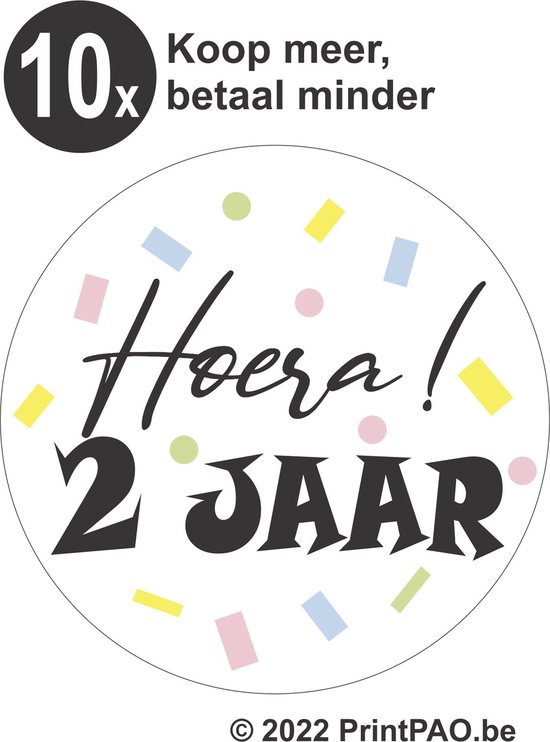 10x plastic Sticker Hoera 2 jaar , 5 cm, rond | bol